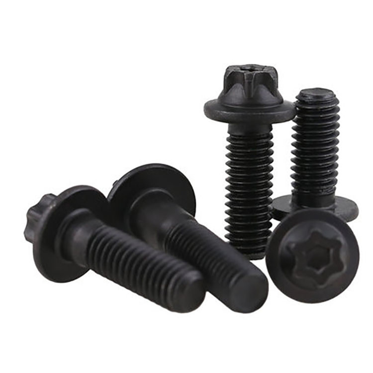 Black Coating Steel Hexagon Flange Bolts Hexalobular Head Bolts With ...