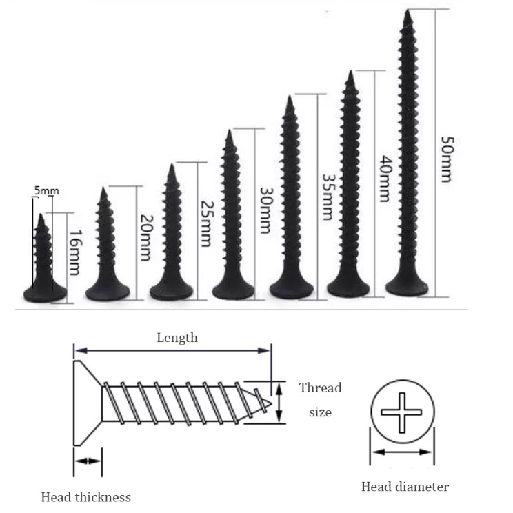 Fine Coarse Thread Gypsum Board Tornillos Drywall Screw Black Phosphate